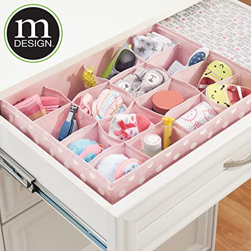 mDesign Soft Fabric Dresser Drawer and Closet Storage Organizer for Child/Kids Room and Nursery - Large 16 Section Organizer - Polka Dot Print, 2 Pack - Pink/White