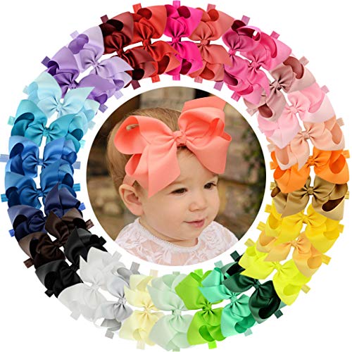 WillingTee 6 Inch 30 Colors Boutique Grosgrain Ribbon Hair Big Bows Headbands for Baby Girls Infants Toddler Kids Teens and Children