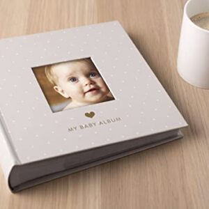 Pearhead My Baby Album, Baby Book Photo Keepsake for New and Expecting Parents, 50 Pages, Holds 200 6” x 4” Pictures, Gender-Neutral Baby Accessory, Classic Gray and White Polka Dot