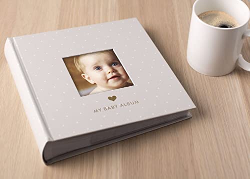 Pearhead My Baby Album, Baby Book Photo Keepsake for New and Expecting Parents, 50 Pages, Holds 200 6” x 4” Pictures, Gender-Neutral Baby Accessory, Classic Gray and White Polka Dot