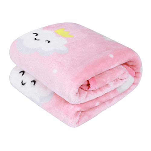 TILLYOU Micro Fleece Plush Soft Toddler Blanket for Boys Girls - Large Lightweight Crib Blanket for Baby Bed Lounger - Fuzzy Warm Cozy Blanket for Daycare Preschool Naptime Oversized 40x50 Pink Cloud