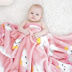 TILLYOU Micro Fleece Plush Soft Toddler Blanket for Boys Girls - Large Lightweight Crib Blanket for Baby Bed Lounger - Fuzzy Warm Cozy Blanket for Daycare Preschool Naptime Oversized 40x50 Pink Cloud