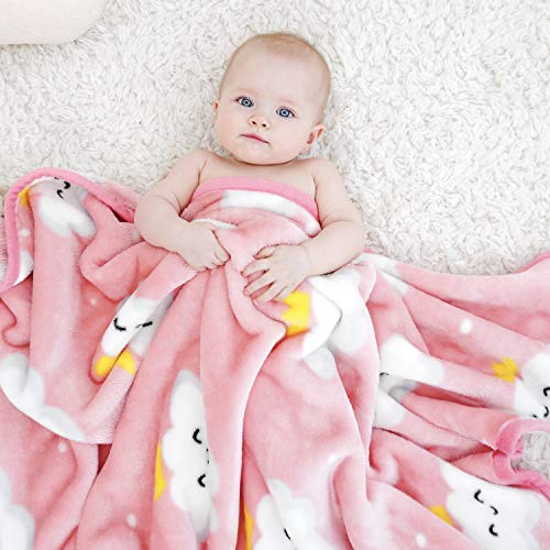 TILLYOU Micro Fleece Plush Soft Toddler Blanket for Boys Girls - Large Lightweight Crib Blanket for Baby Bed Lounger - Fuzzy Warm Cozy Blanket for Daycare Preschool Naptime Oversized 40x50 Pink Cloud