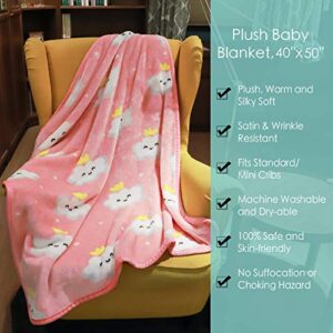 TILLYOU Micro Fleece Plush Soft Toddler Blanket for Boys Girls - Large Lightweight Crib Blanket for Baby Bed Lounger - Fuzzy Warm Cozy Blanket for Daycare Preschool Naptime Oversized 40x50 Pink Cloud