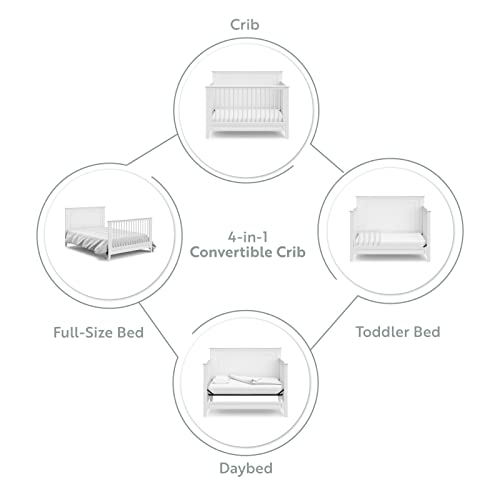 Storkcraft Solstice 5-In-1 Convertible Crib (White) – GREENGUARD Gold Certified, Converts to Toddler Bed and Full-Size Bed, Fits Standard Full-Size Crib Mattress, Adjustable Mattress Support Base