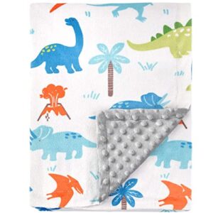 homritar baby blanket for kids super soft minky blanket with dotted backing, toddler blanket with dinosaurs multicolor printed 30 x 40 inch(75x100cm)