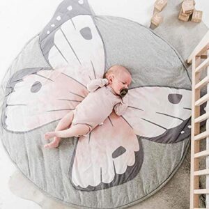 ABREEZE Butterfly Baby Round Play Pad Crawling Mat Butterfly Baby Blanket Butterfly Tummy Time Mat Rug for Kids Children Toddlers Bedroom