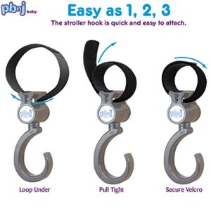 PBnJ baby Stroller Hooks for Hanging Diaper Bags - Mommy Stroller Clip and Stroller Accessories Travel Organizer Hook - for Mom Purse Shopping Grocery Bag and Accessory - (2 Pack)