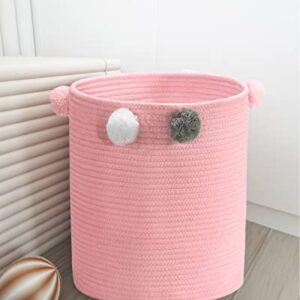 Baffect Large Cotton Rope Basket,Baby Nursery Storage Basket Fabric Storage Basket Organiser Woven Baskets Laundry Basket for Nursery Kids Baby Toy Storage Basket (Pink)