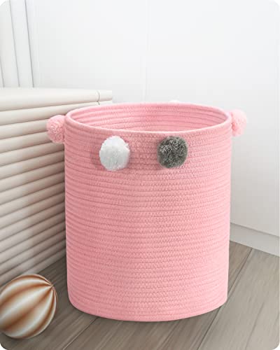 Baffect Large Cotton Rope Basket,Baby Nursery Storage Basket Fabric Storage Basket Organiser Woven Baskets Laundry Basket for Nursery Kids Baby Toy Storage Basket (Pink)