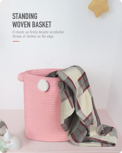 Baffect Large Cotton Rope Basket,Baby Nursery Storage Basket Fabric Storage Basket Organiser Woven Baskets Laundry Basket for Nursery Kids Baby Toy Storage Basket (Pink)