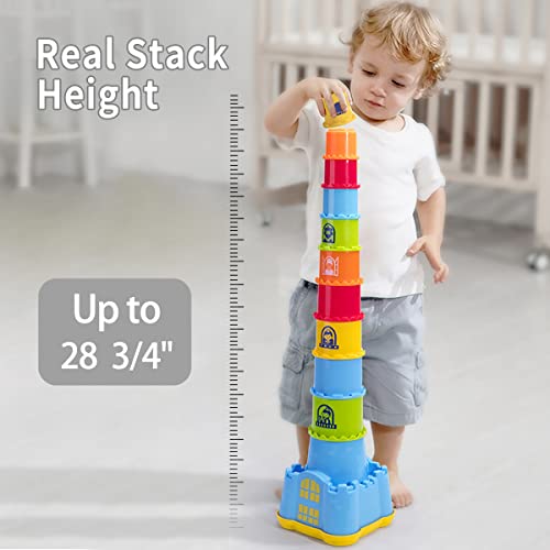 iPlay, iLearn Baby Stacking Toys, Toddler Nesting Stack Cups, Infant Stackable Block, Kids Sorting Game W/Shape Sorter for Sand Bath, Birthday Gifts for 12 18 24 Month, 1 2 3 Year Old Boys Girls