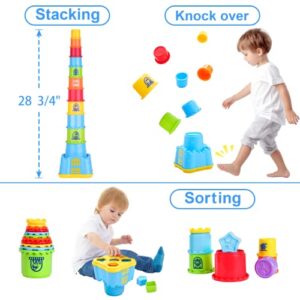 iPlay, iLearn Baby Stacking Toys, Toddler Nesting Stack Cups, Infant Stackable Block, Kids Sorting Game W/Shape Sorter for Sand Bath, Birthday Gifts for 12 18 24 Month, 1 2 3 Year Old Boys Girls