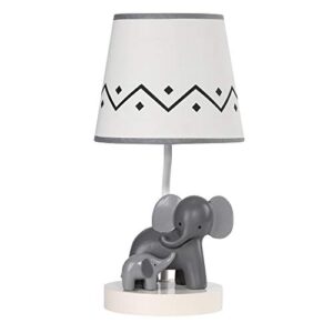 lambs & ivy me & mama white/gray elephant nursery lamp with shade & bulb