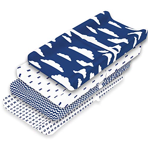 Changing Pad Cover – Premium Baby Changing Pad Covers 4 Pack – Boy or Girl Changing Pad Cover – Pure Cotton Machine Washable Navy and White Changing Table Cover – Diaper Changing Pad Cover Sheets