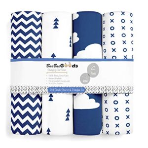 Changing Pad Cover – Premium Baby Changing Pad Covers 4 Pack – Boy or Girl Changing Pad Cover – Pure Cotton Machine Washable Navy and White Changing Table Cover – Diaper Changing Pad Cover Sheets