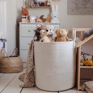 OrganiHaus White Cotton Rope Basket for Blankets 15x18 | Baby Laundry Basket | Tall Woven Baskets for Storage | Large Basket for Toys | Soft Blanket Holder Bin | Boho Blanket Basket for Living Room