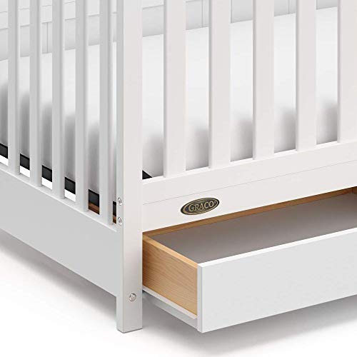 Graco Hadley 5-in-1 Convertible Crib with Drawer (White) – GREENGUARD Gold Certified, Crib with Drawer Combo, Full-Size Nursery Storage Drawer, Converts to Toddler Bed, Daybed and Full-Size Bed