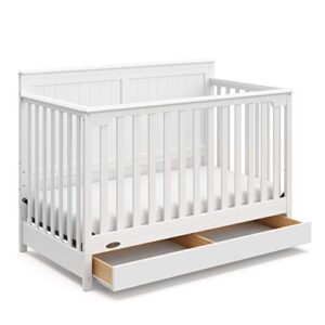 graco hadley 5-in-1 convertible crib with drawer (white) – greenguard gold certified, crib with drawer combo, full-size nursery storage drawer, converts to toddler bed, daybed and full-size bed