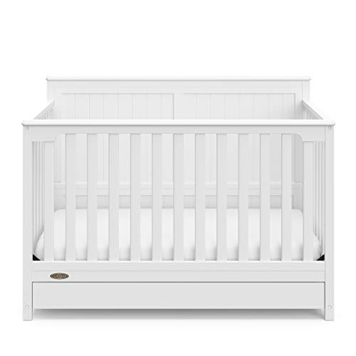 Graco Hadley 5-in-1 Convertible Crib with Drawer (White) – GREENGUARD Gold Certified, Crib with Drawer Combo, Full-Size Nursery Storage Drawer, Converts to Toddler Bed, Daybed and Full-Size Bed