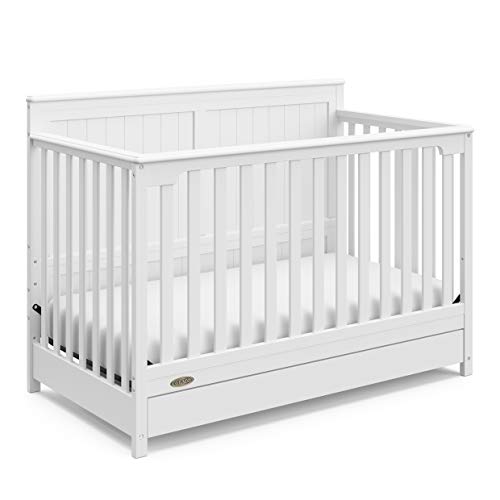 Graco Hadley 5-in-1 Convertible Crib with Drawer (White) – GREENGUARD Gold Certified, Crib with Drawer Combo, Full-Size Nursery Storage Drawer, Converts to Toddler Bed, Daybed and Full-Size Bed