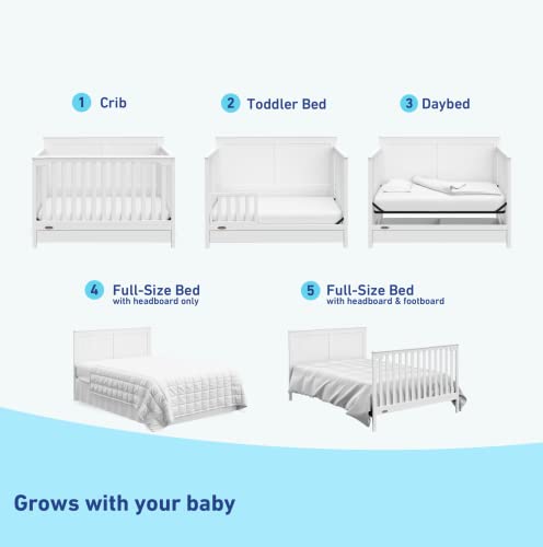 Graco Hadley 5-in-1 Convertible Crib with Drawer (White) – GREENGUARD Gold Certified, Crib with Drawer Combo, Full-Size Nursery Storage Drawer, Converts to Toddler Bed, Daybed and Full-Size Bed