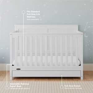 Graco Hadley 5-in-1 Convertible Crib with Drawer (White) – GREENGUARD Gold Certified, Crib with Drawer Combo, Full-Size Nursery Storage Drawer, Converts to Toddler Bed, Daybed and Full-Size Bed