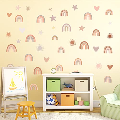 Easma Rainbow Wall Decals Rainbow Wall Stickers for Girls Bedroom Star Heart Wall Decals Watercolor Raindrop Wall Stickers Peel&Stick Wall Sticker Kids Decals for Walls