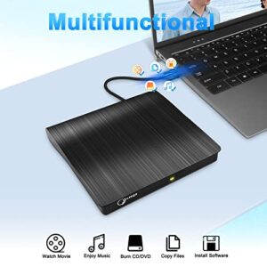 Gotega External DVD Drive, USB 3.0 Portable CD/DVD +/-RW Drive/DVD Player for Laptop CD ROM Burner Compatible with Laptop Desktop PC Windows Linux OS Apple Mac Black