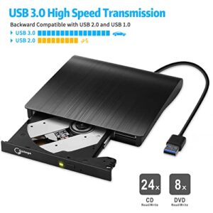 Gotega External DVD Drive, USB 3.0 Portable CD/DVD +/-RW Drive/DVD Player for Laptop CD ROM Burner Compatible with Laptop Desktop PC Windows Linux OS Apple Mac Black