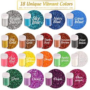 LEOBRO 18 Pack Glitter, Resin Glitter Shake Jar, Fine Glitter, Multi Assorted Set Extra Fine Glitter for Resin Nail Art Crafts Tumbler Scrapbook Jewelry Making, 15g/ Bottle, Total 270g