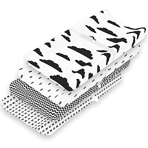 Changing Pad Cover – Premium Baby Changing Pad Covers 4 Pack – Boy or Girl Changing Pad Cover – Pure Jersey Machine Washable Black and White Changing Table Cover – Diaper Changing Pad Cover Sheets