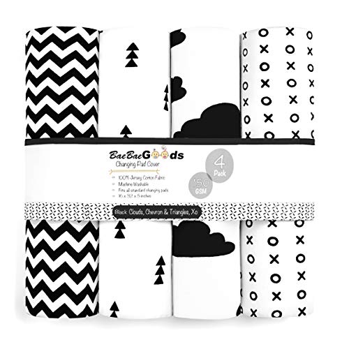 Changing Pad Cover – Premium Baby Changing Pad Covers 4 Pack – Boy or Girl Changing Pad Cover – Pure Jersey Machine Washable Black and White Changing Table Cover – Diaper Changing Pad Cover Sheets