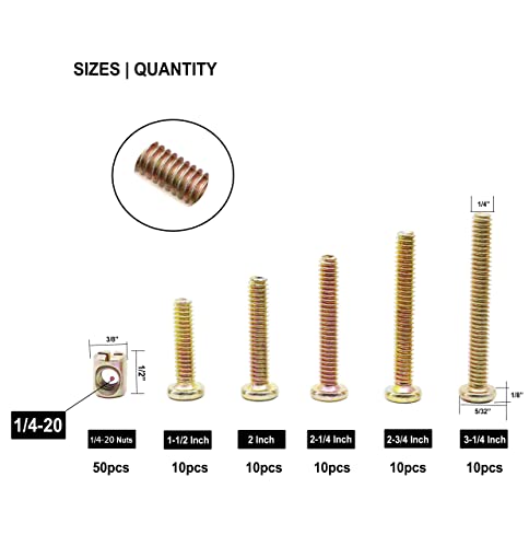 binifiMux Baby Bed Crib Screws Hardware Replacement Kit, 100pcs 1/4-20" Crib Hardware Screws Barrel Nuts Replacement Kit for Cot Chairs Furniture