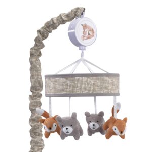 lambs & ivy painted forest gray/beige fox and bear baby crib musical mobile