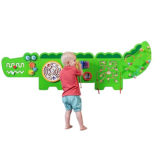 SPARK & WOW Crocodile Activity Wall Panels - Ages 18m+ - Montessori Sensory Toy - 8 Activities - Busy Board - Toddler Room Decor