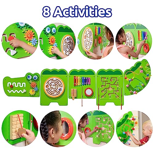 SPARK & WOW Crocodile Activity Wall Panels - Ages 18m+ - Montessori Sensory Toy - 8 Activities - Busy Board - Toddler Room Decor