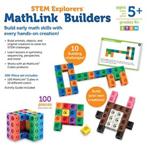 Learning Resources STEM Explorers MathLink Builders - 100 Pieces, Ages 5+, Kindergarten STEM Activities, Math Activity Set and Games for Kids, Linking Cubes, Connecting Cubes,Back to School Supplies