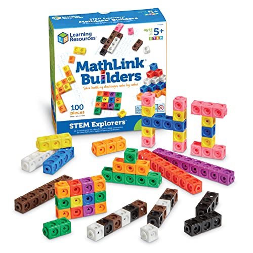 Learning Resources STEM Explorers MathLink Builders - 100 Pieces, Ages 5+, Kindergarten STEM Activities, Math Activity Set and Games for Kids, Linking Cubes, Connecting Cubes,Back to School Supplies