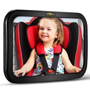 baby car mirror, darviqs seat safely monitor infant child in rear facing seat, wide view shatterproof adjustable acrylic 360°for backseat, crash tested and certified for safety