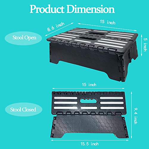 5 inch Lightweight Portable Folding Step - Great for Kitchen, Bathroom, Bedroom, Kids or Adults -Opens Easy with One Flip