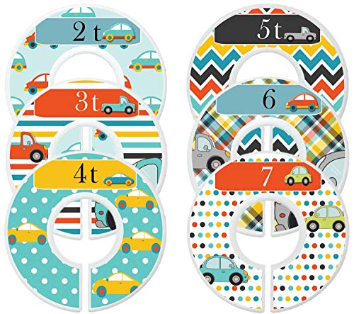 Mumsy Goose Baby Boy Clothes Dividers Nursery Closet Dividers Cars and Trucks (Sizes 2t - 7(6 Rings))