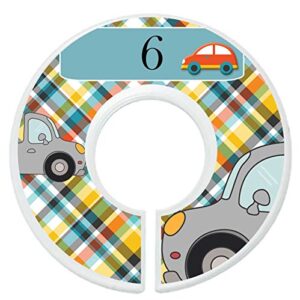 Mumsy Goose Baby Boy Clothes Dividers Nursery Closet Dividers Cars and Trucks (Sizes 2t - 7(6 Rings))