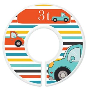 Mumsy Goose Baby Boy Clothes Dividers Nursery Closet Dividers Cars and Trucks (Sizes 2t - 7(6 Rings))