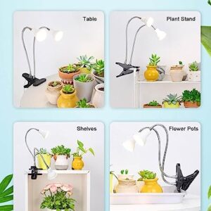 DOMMIA Grow Lights for Indoor Plants,Full Spectrum Grow Light with Warmwhite Red LED,Dual Head Clip on Plant Light for Indoor Plants,ON/Off Switch,Adjustable Gooseneck Plant Light for House Plants