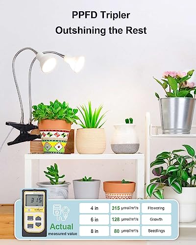 DOMMIA Grow Lights for Indoor Plants,Full Spectrum Grow Light with Warmwhite Red LED,Dual Head Clip on Plant Light for Indoor Plants,ON/Off Switch,Adjustable Gooseneck Plant Light for House Plants