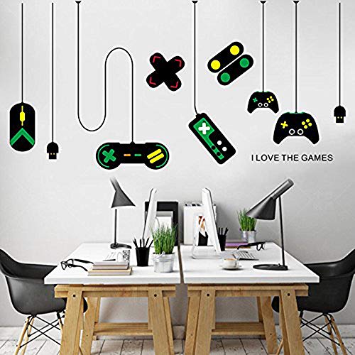 CHengQiSM Game Wall Stickers Gamer Room Decor Gaming Controller Joystick Playroom Wall Decals for Bedroom Living Room Decor Removable Art Mural for Boys Kids Men