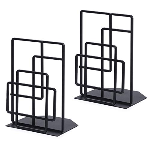 SRIWATANA Book Ends Heavy Duty, Decorative Black Bookends for Shelves, Window Lattice Design