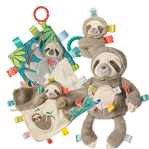 Taggies Sensory Stuffed Animal Soft Rattle with Teether Ring, Molasses Sloth