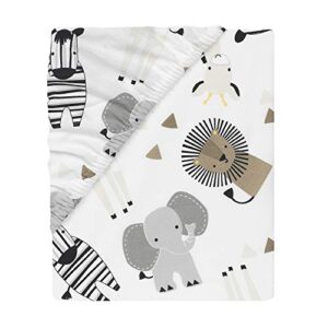 Lambs & Ivy Jungle Safari 100% Cotton White/Gray Elephant/Lion Fitted Crib Sheet